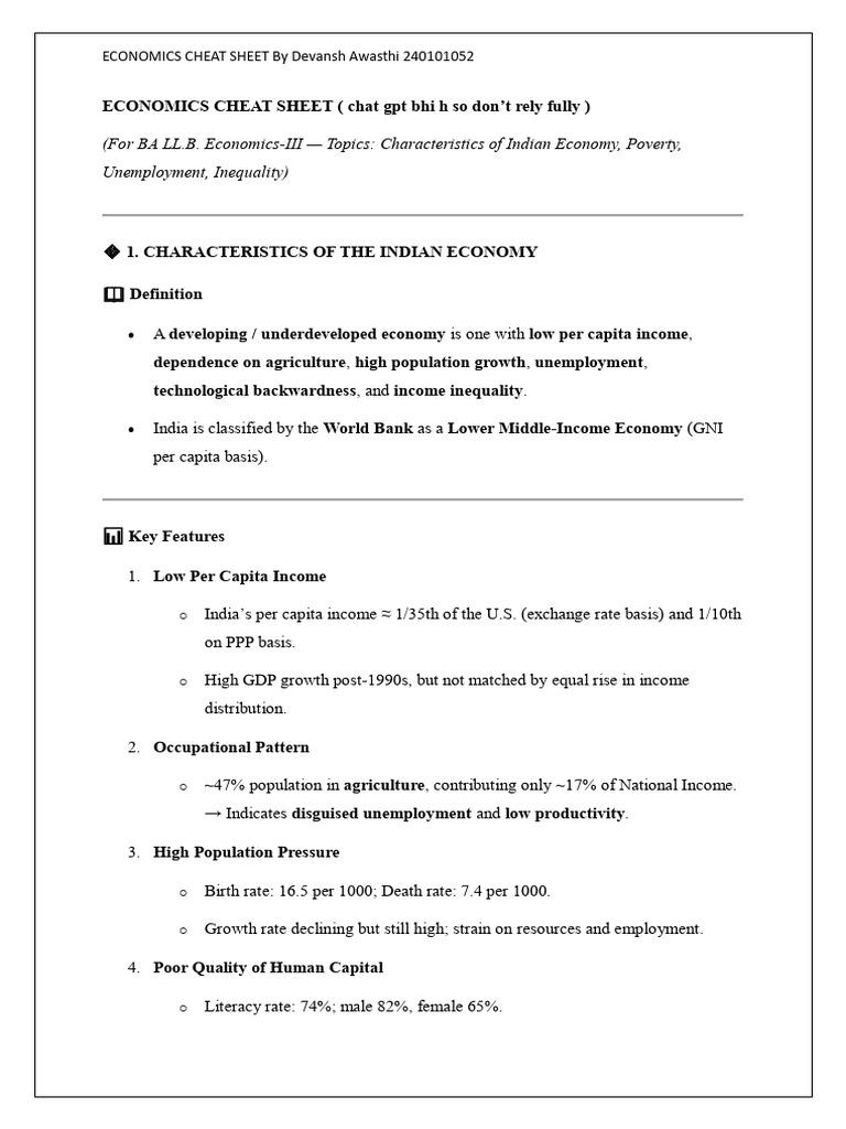 Economics Cheat Sheet - III | PDF | Poverty | Poverty & Homelessness