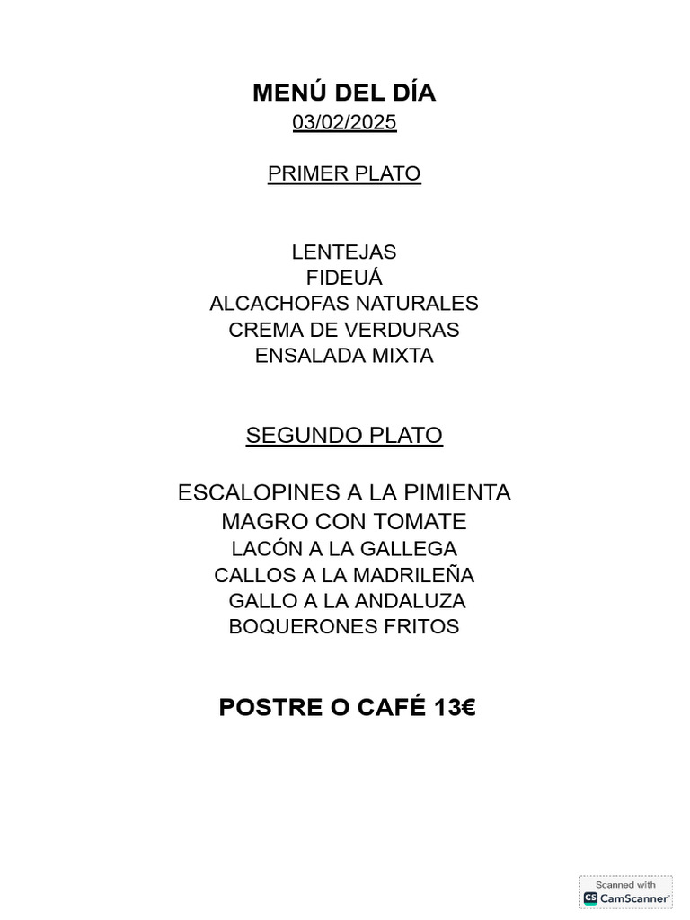 Menu Del Dia | PDF