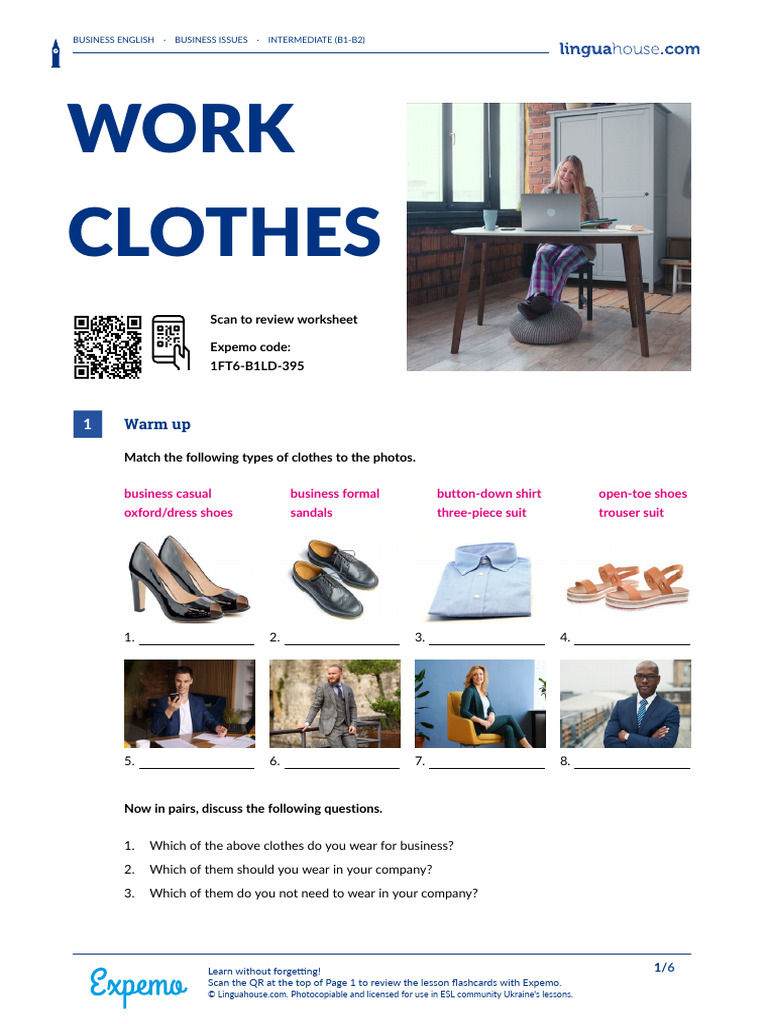 Work Clothes British English Teacher B1 B2 | PDF | Vocabulary | Clothing