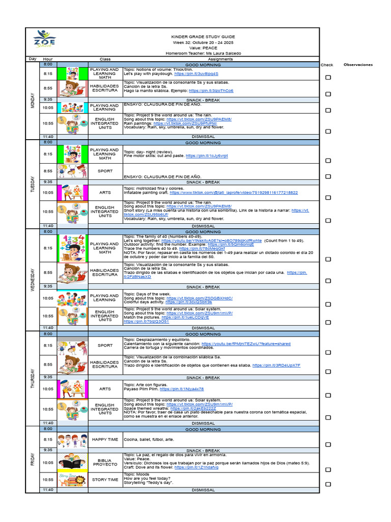 STUDY GUIDE Preschool WEEK 32 - 2025.xlsx - Kinder | PDF