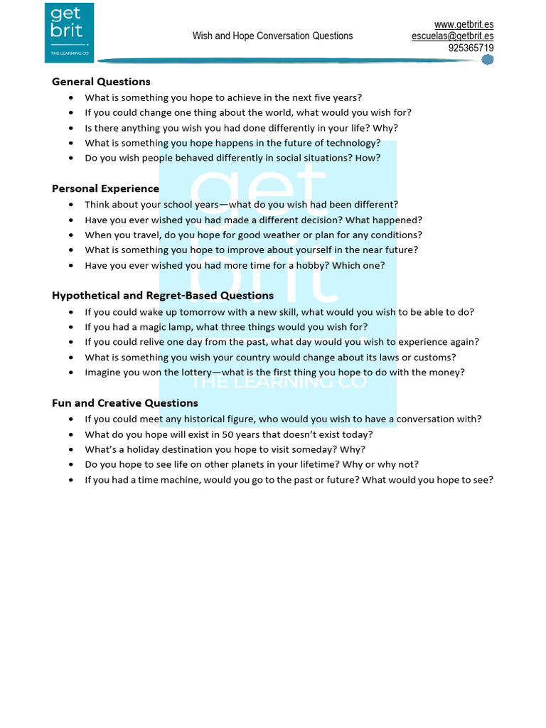 03 Unit 07 Wish and Hope Conversation Questions c1.2 | PDF