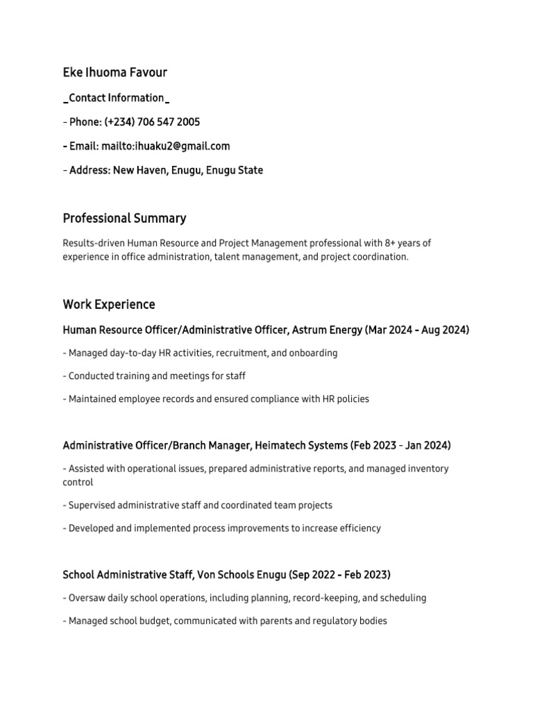 CV Eke Ihuoma Favour PDF | PDF | Human Resource Management | Business