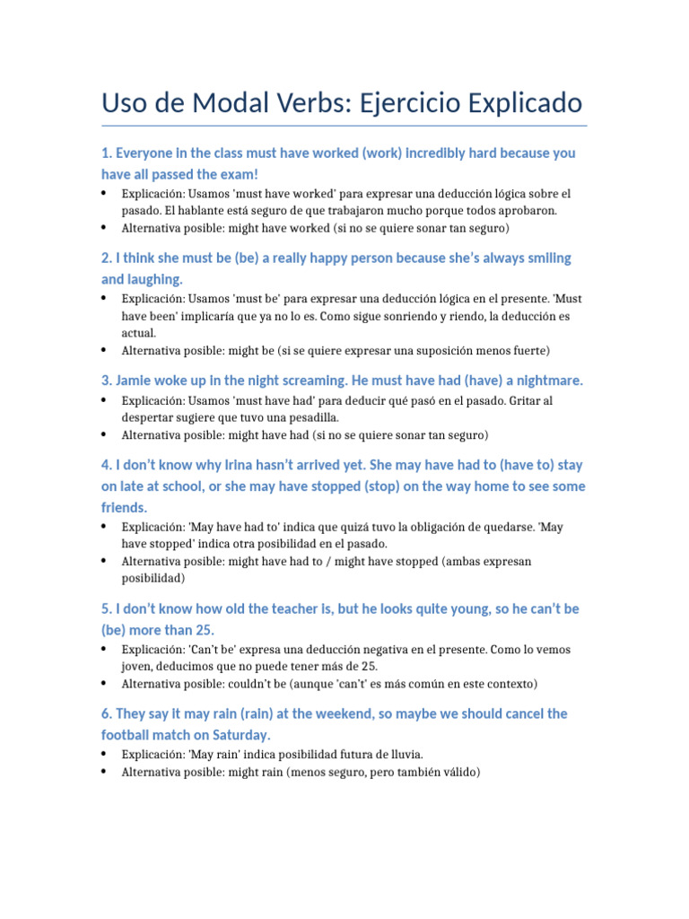 Uso de Modal Verbs en Ejercicios | PDF
