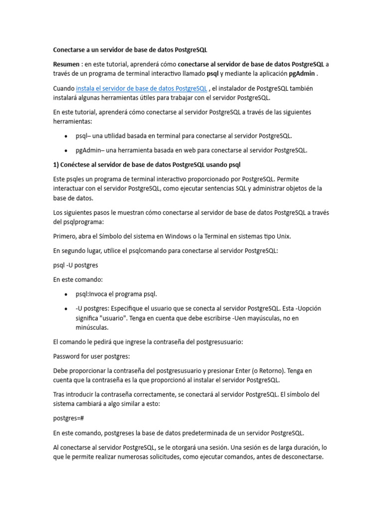 Conectarse A Un Servidor de Base de Datos PostgreSQL | PDF | Postgre Sql | Contraseña
