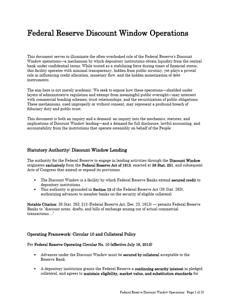 Federal Reserve Discount Window Insights | PDF | Federal Reserve | Money