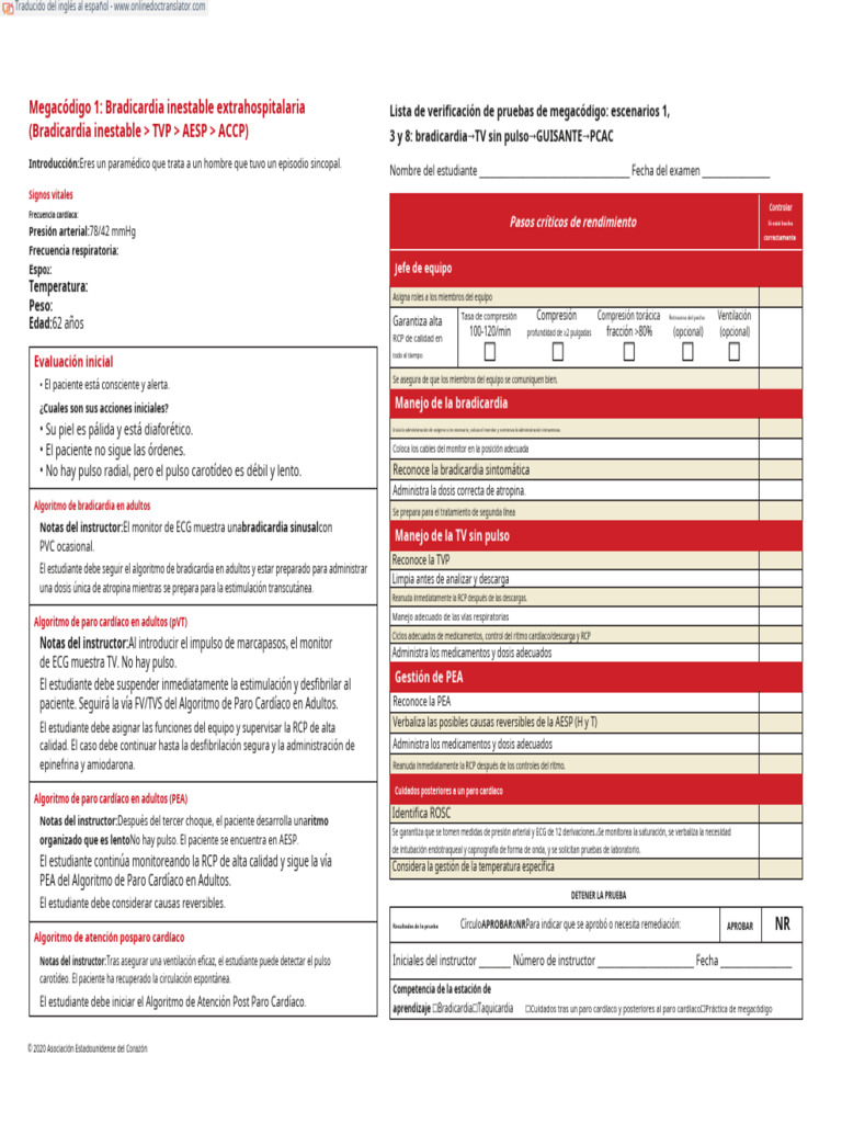 Megacódigo ACLS: Bradicardia y Paro Cardíaco | PDF | Reanimación ...