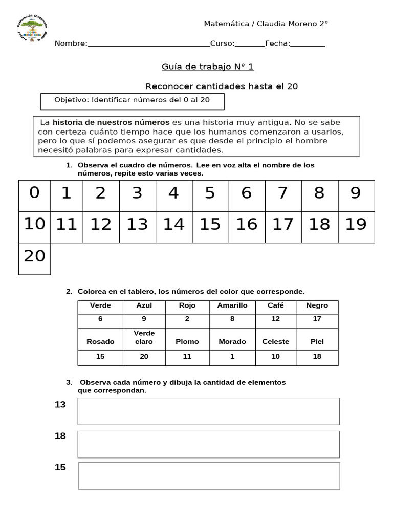 Reconocimiento de Números del 0 al 20 | PDF