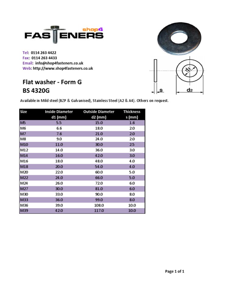 Flat Washer Specifications | PDF