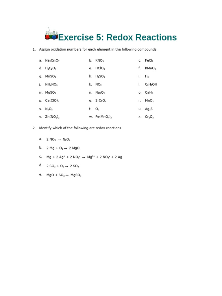 Redox Reactions and Oxidation Numbers | PDF