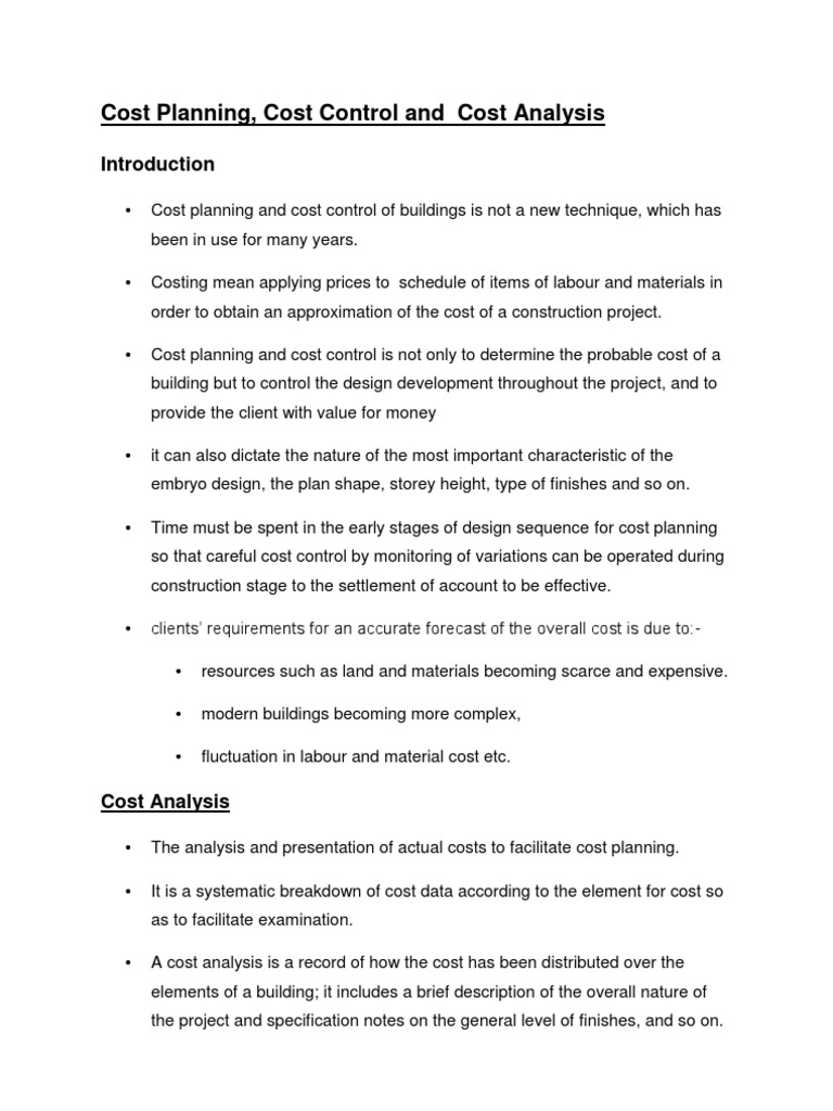 Cost Planning, Cost Control and Cost Analysis | PDF | Cost Accounting ...