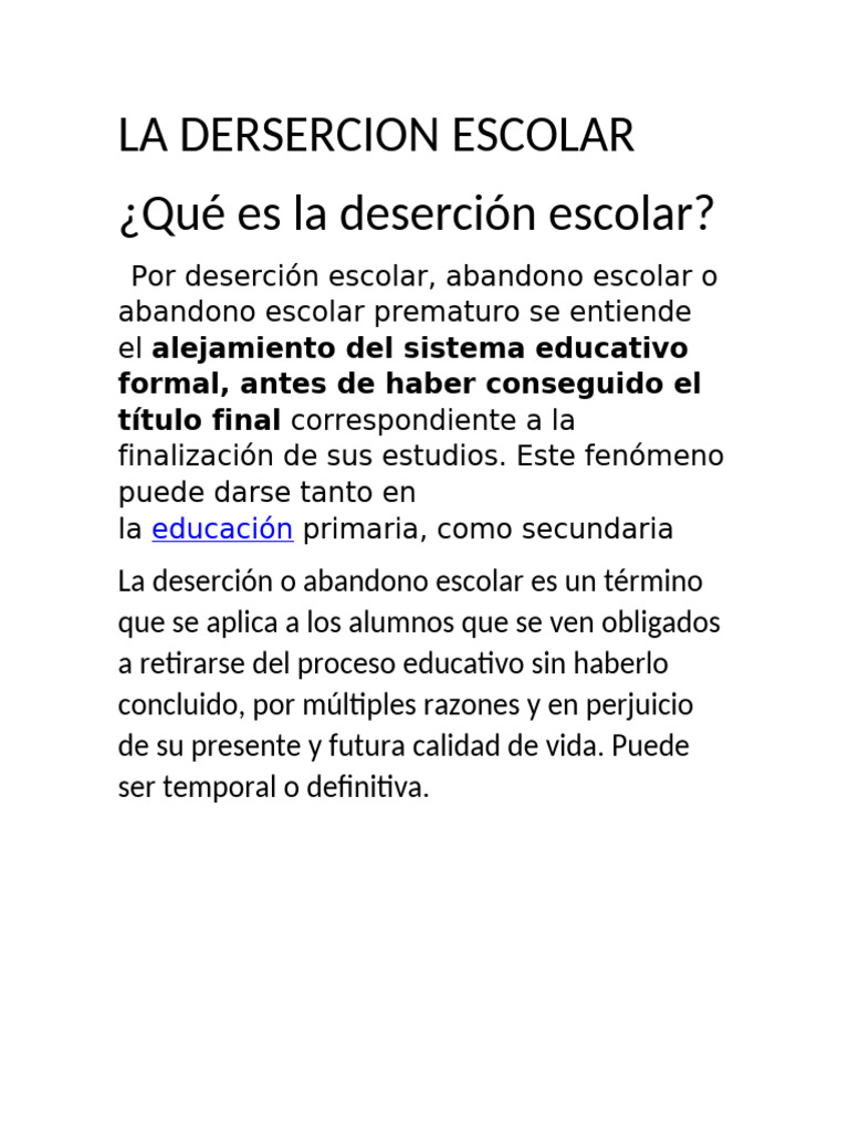 Causas y Soluciones de la Deserción Escolar | PDF | Escuelas