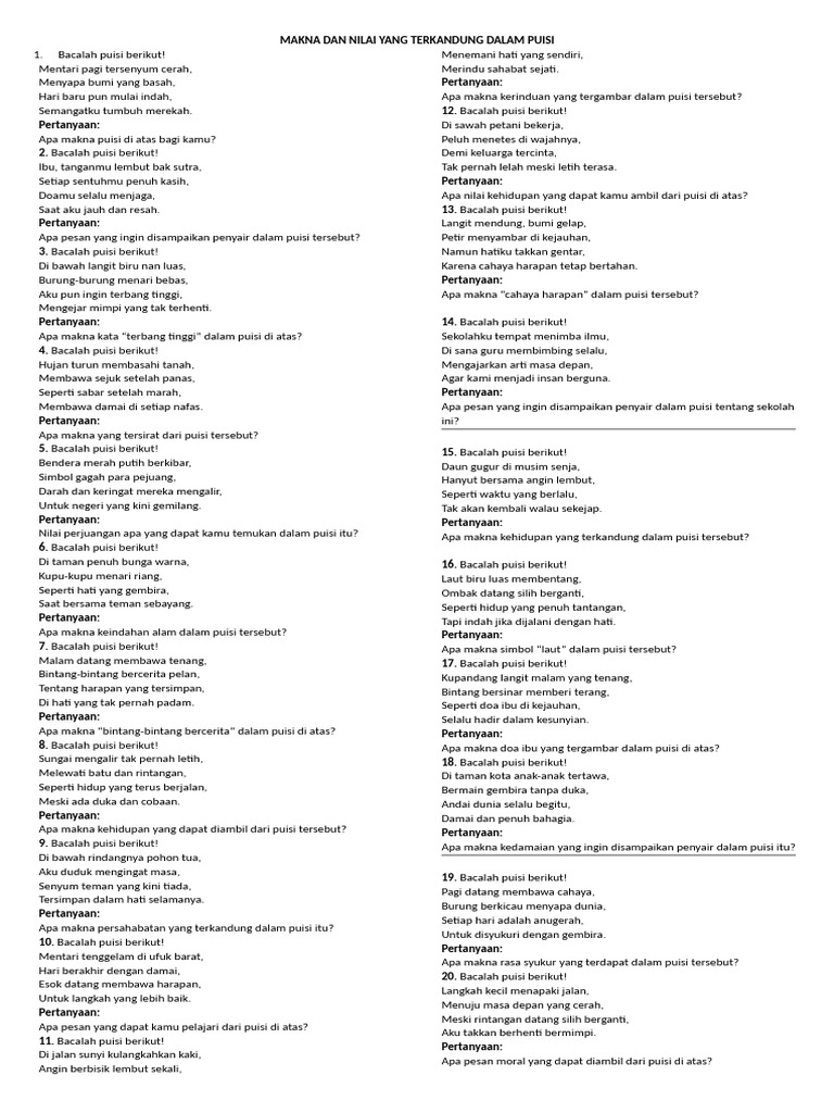 Latihan Makna Dan Nilai Yang Terkandung Dalam Puisi | PDF