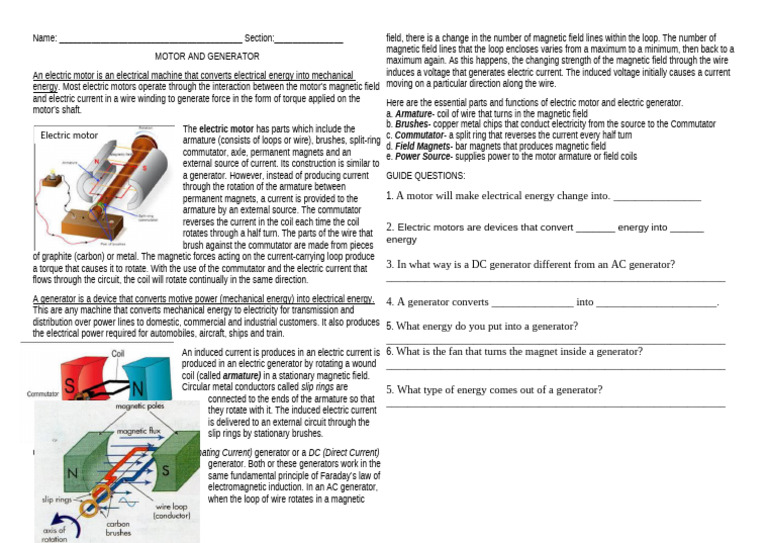 Electric Motors and Generators Explained | PDF | Electric Generator ...