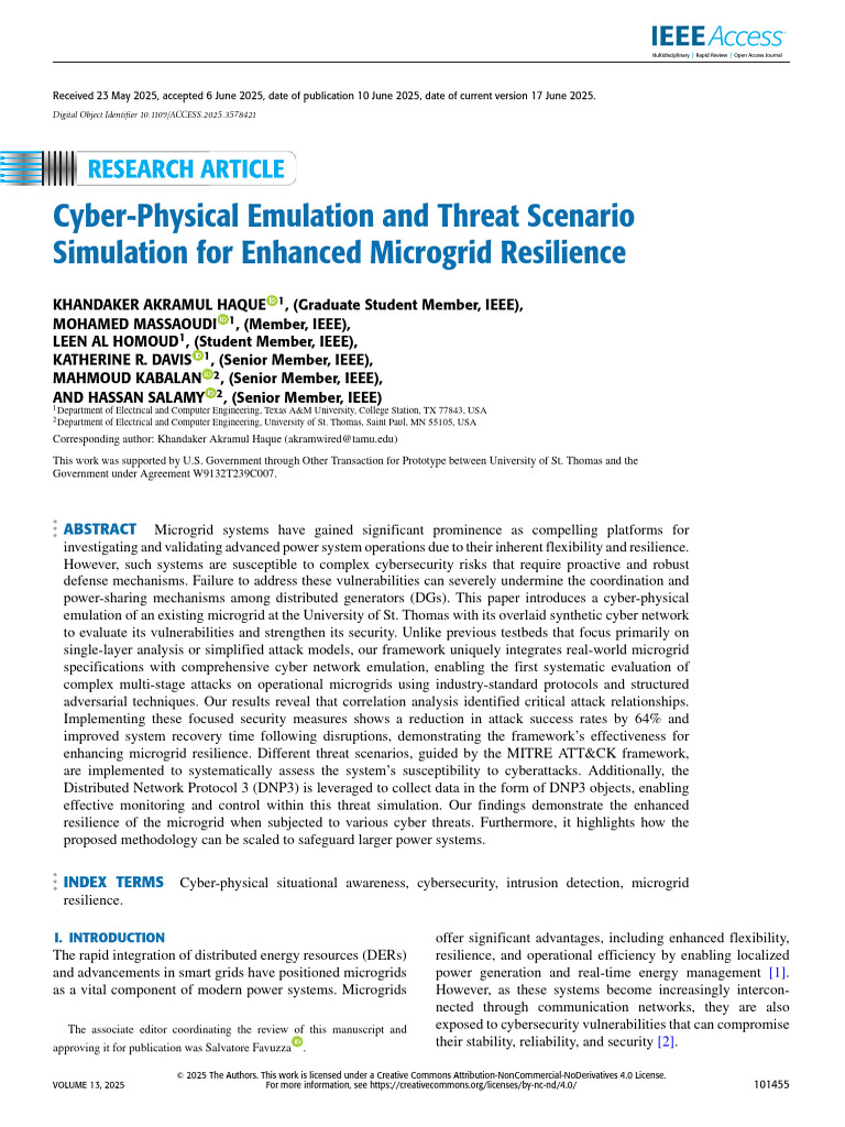 Cyber-Physical Emulation and Threat Scenario Simulation For Enhanced Microgrid Resilience | PDF ...