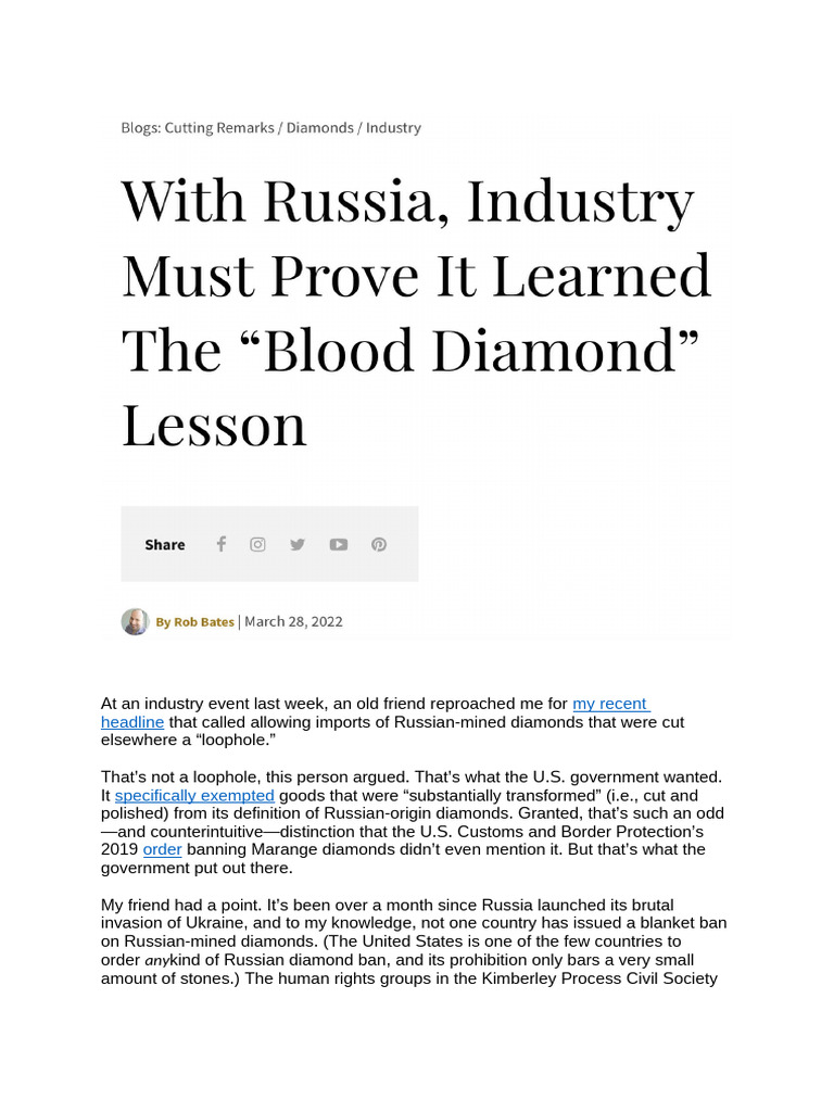 Rob Bates | PDF | Diamond | Russia