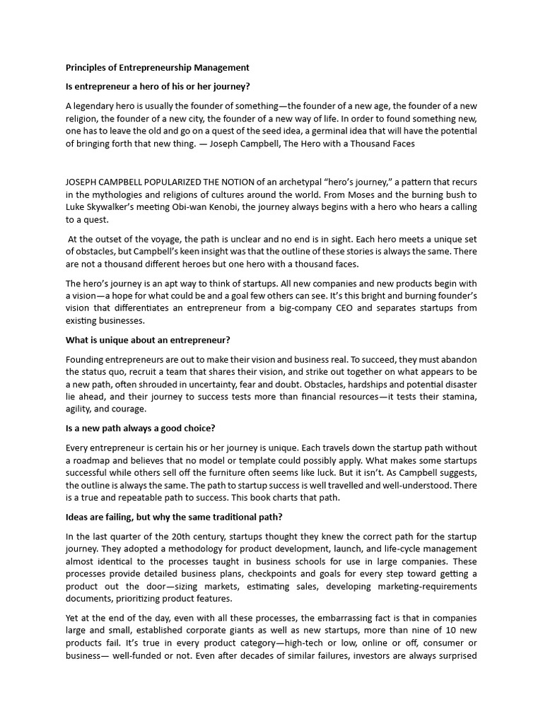 Principles of Entrepreneurship Management Notes | PDF | Startup Company ...