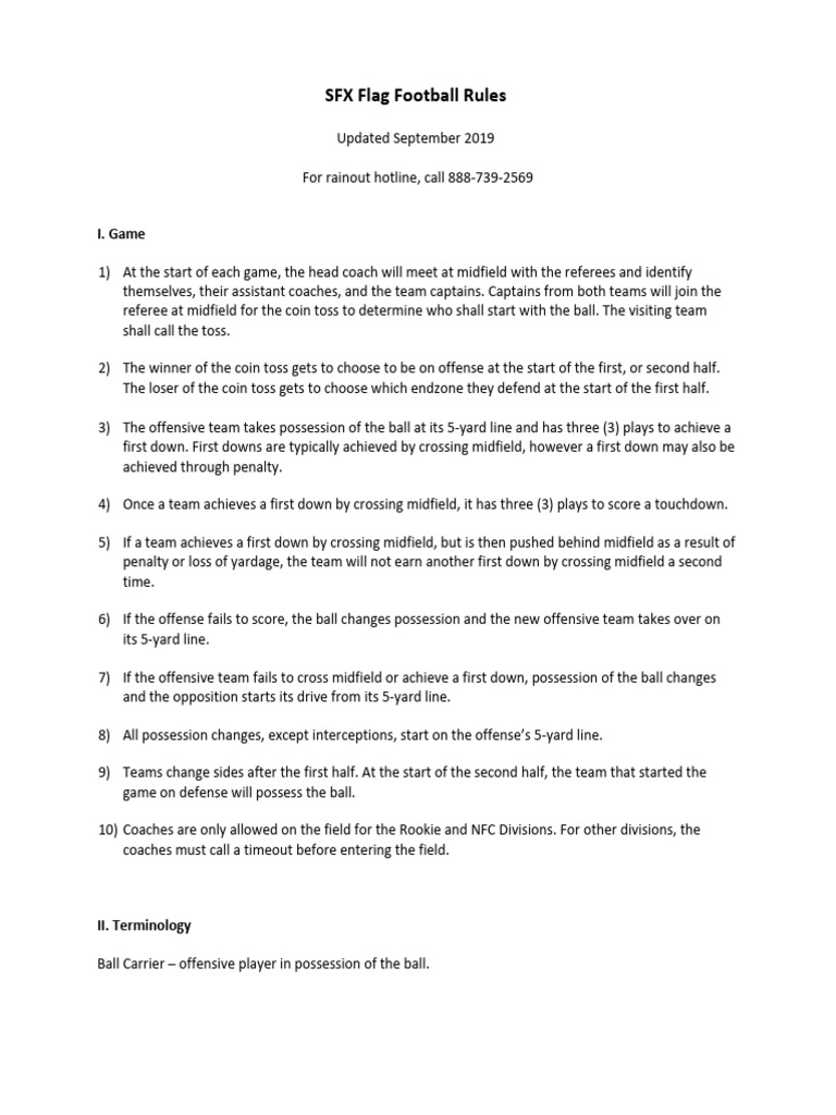 SFX Flag Football Game Rules | PDF | Quarterback | American Football
