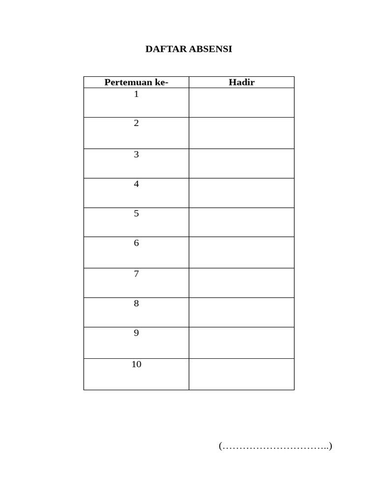 Daftar Absensi Les Baca | PDF