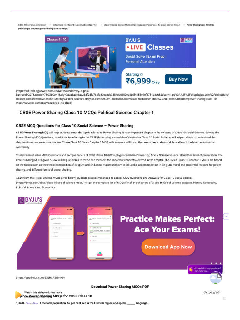 Class 10 Power Sharing MCQs | PDF | Multiple Choice | Qualifications