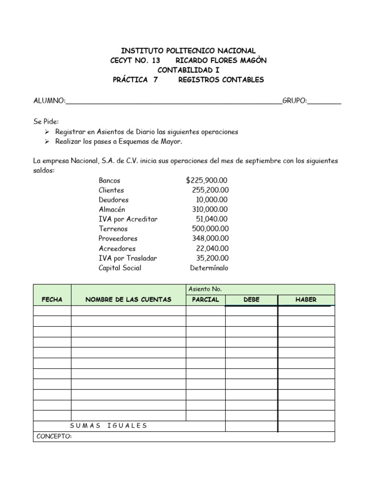 Pr-Ctica 7 Registros Contables | PDF | Bancos | Contabilidad