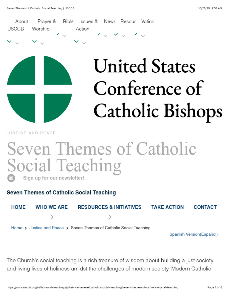 Seven Themes of Catholic Social Teaching | PDF | Catholic Social ...