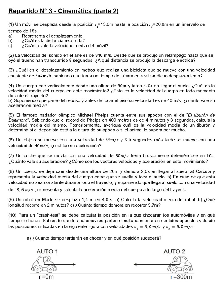 Repartido Ndeg3 - Ejercicios de Cinematica Parte 2 | PDF | Velocidad ...