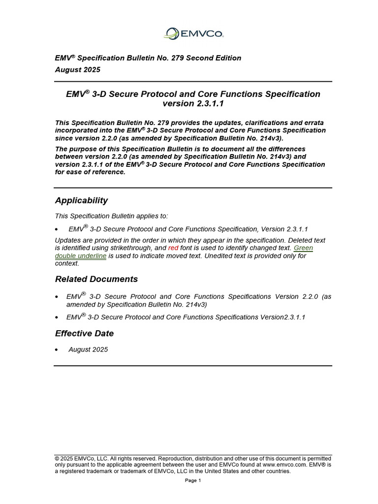 EMV 3DS Specification Bulletin 279 11 Aug 2025 | PDF | Emv | Html