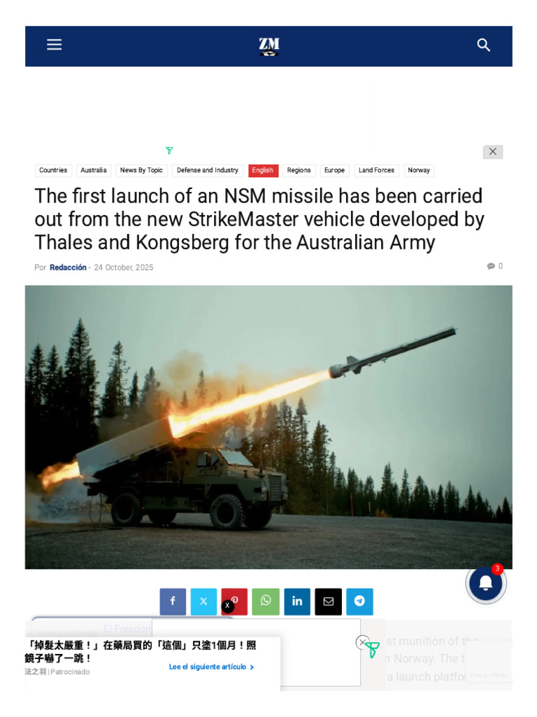 First NSM Launch from StrikeMaster Vehicle | PDF | Military Technology