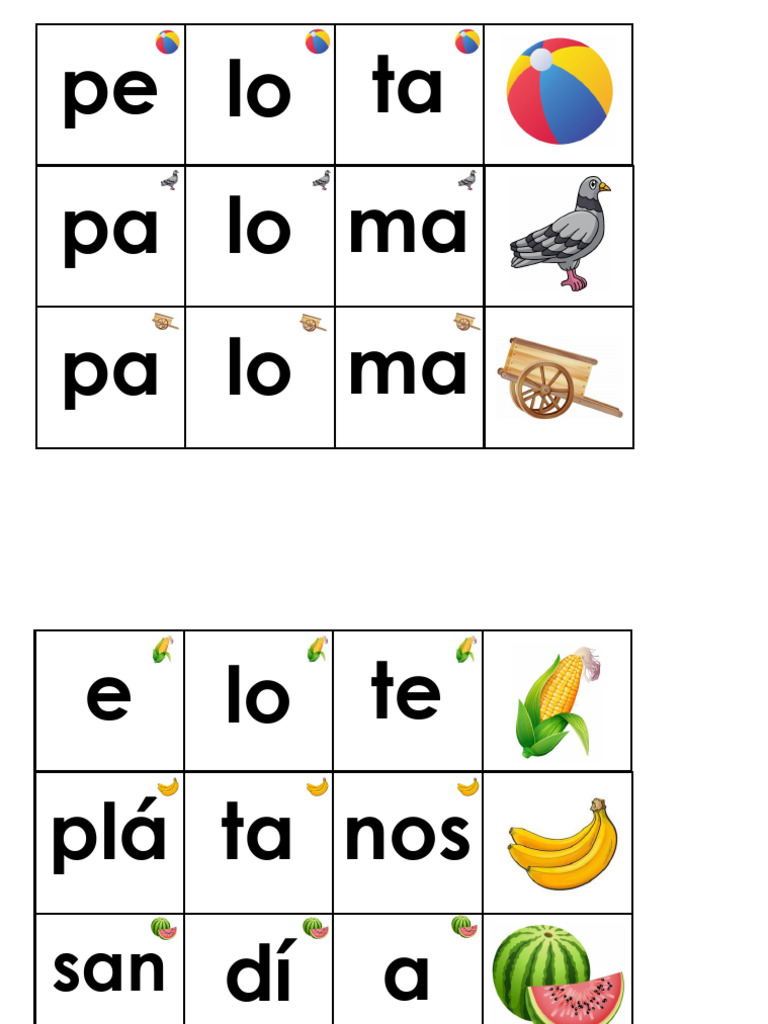Tarjetas Silabas Con Dibujos 3 | PDF