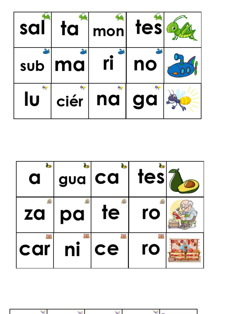 Dibujos de palabras de 4 sílabas | PDF