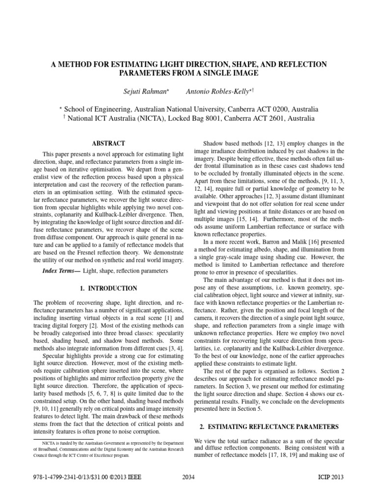 A Method For Estimating Light Direction Shape and Reflection Parameters ...