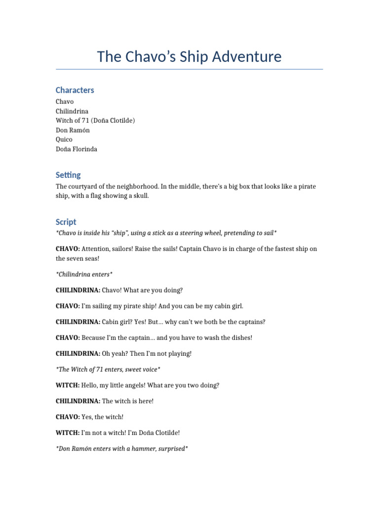 The Chavo Ship Adventure Script B2 | PDF