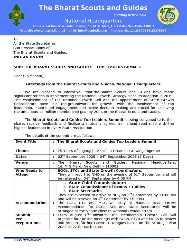BSG 175 Scout Top Leaders Summit 5.8.2025 | PDF