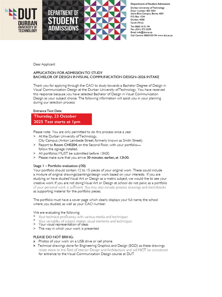 DUT Visual Communication Design Admission Guide | PDF | Drawing ...