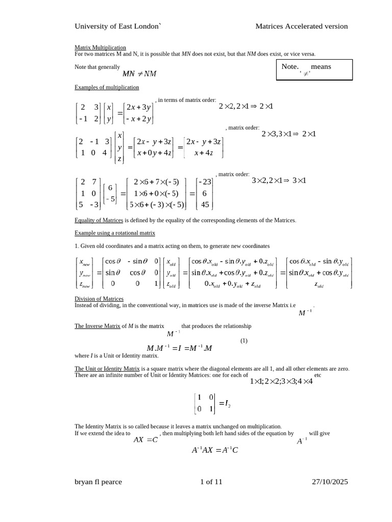 Matrix Operations and Inverses Explained | PDF | Matrix (Mathematics ...