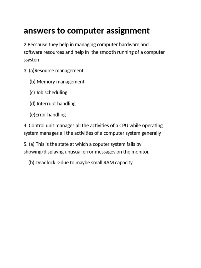 Answers To Computer Assignment | PDF