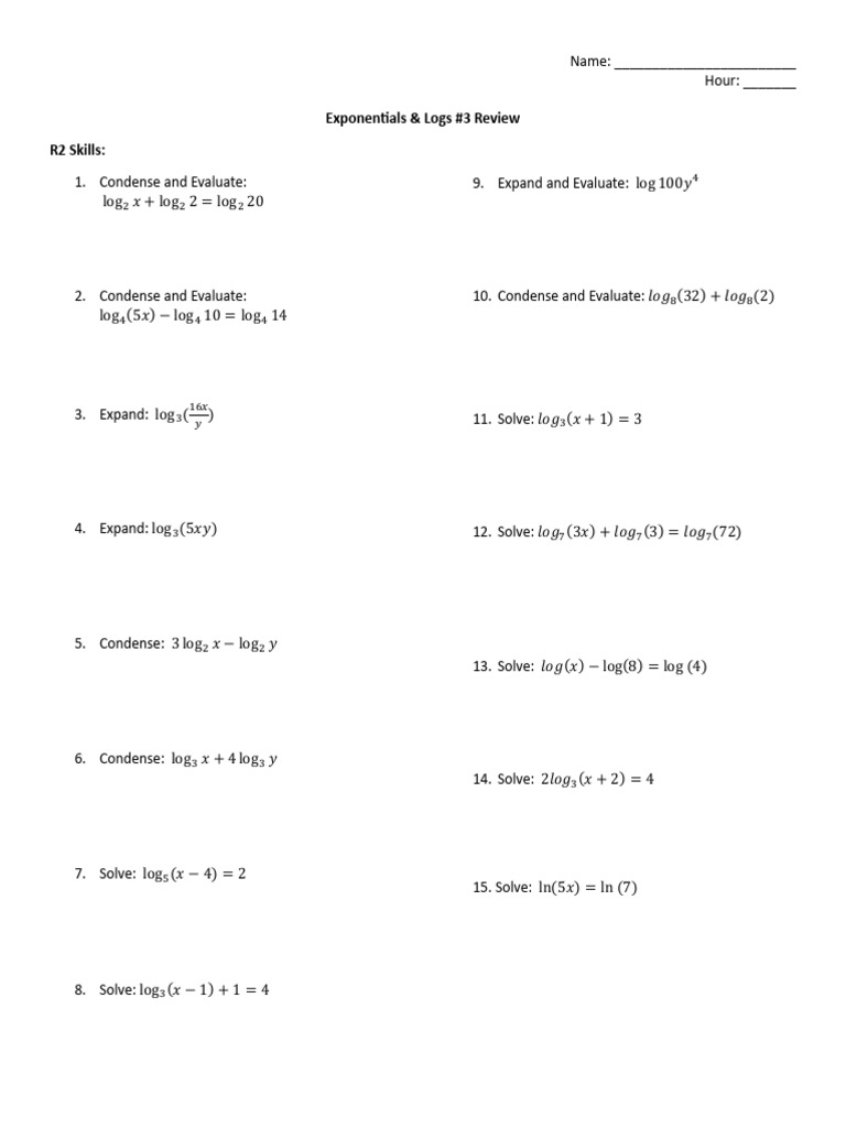 Exponential and Logarithm Review Guide | PDF