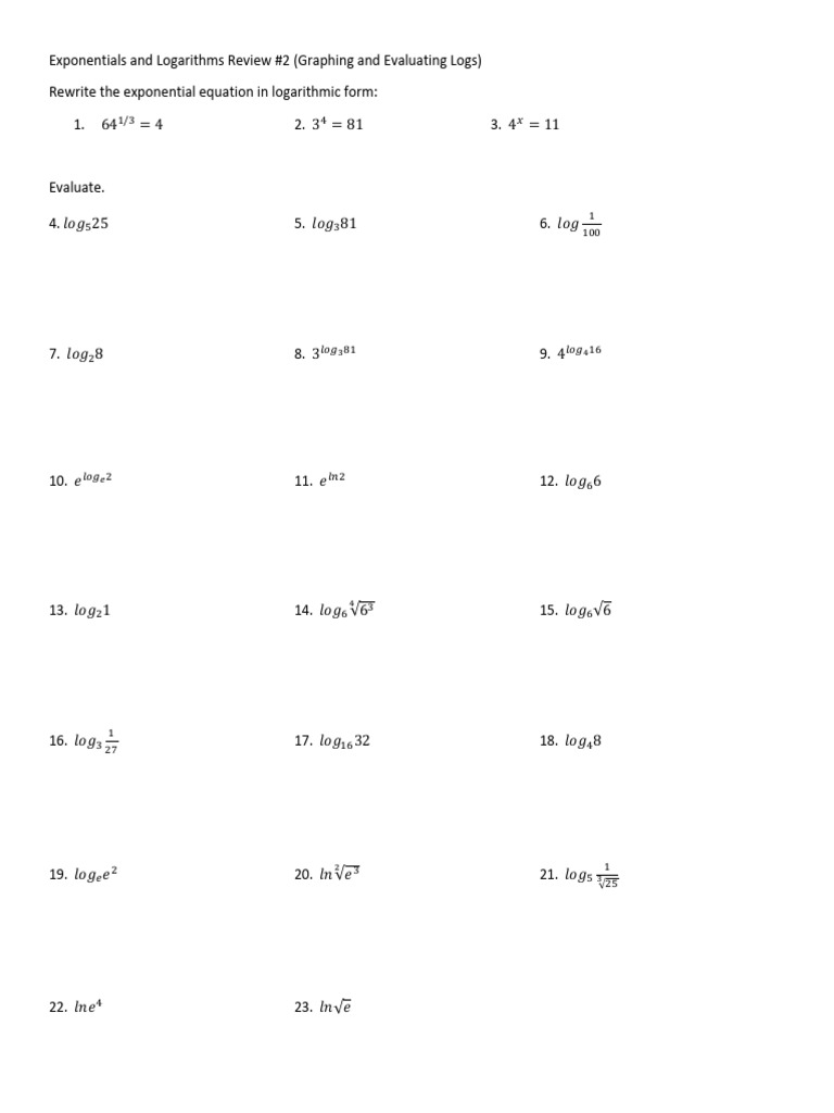 Exponentials and Logs Review #2 2024 | PDF
