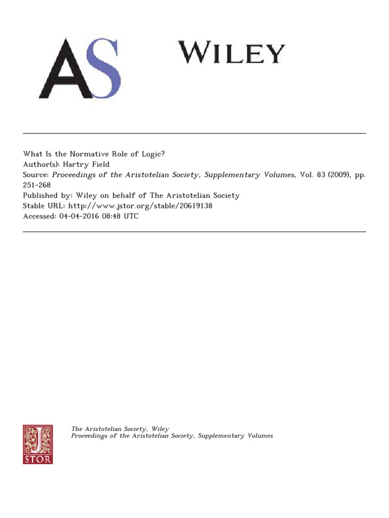 Normative Role of Logic Explained | PDF | Truth | Logic