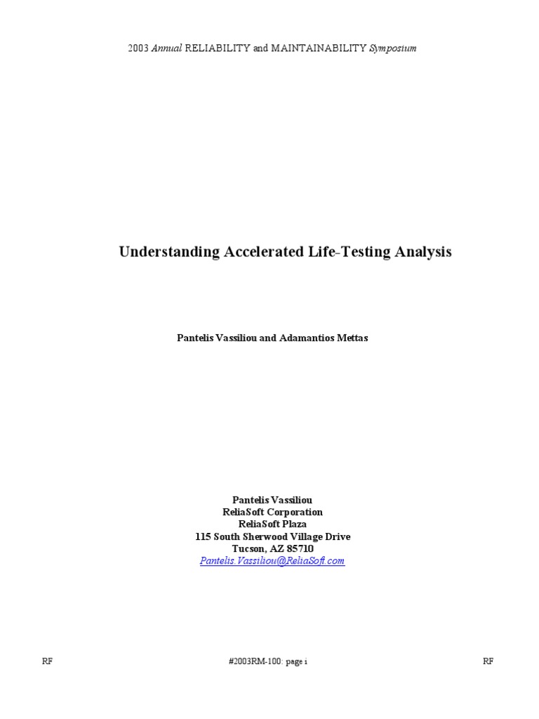 Understanding Accelerated Life Testing Analysis Pdf Reliability