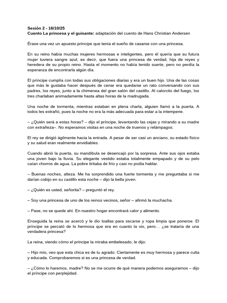 Cuento - La Princesa y El Guisante. | PDF