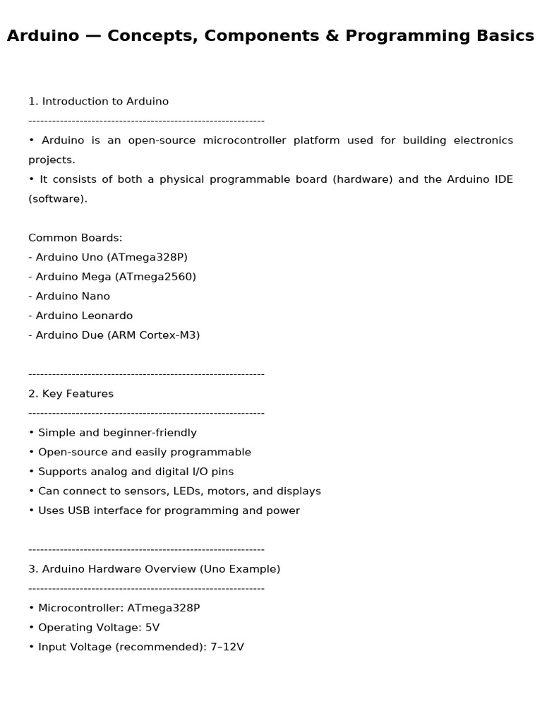 Arduino Basics and Concepts | PDF | Arduino | Computer Engineering