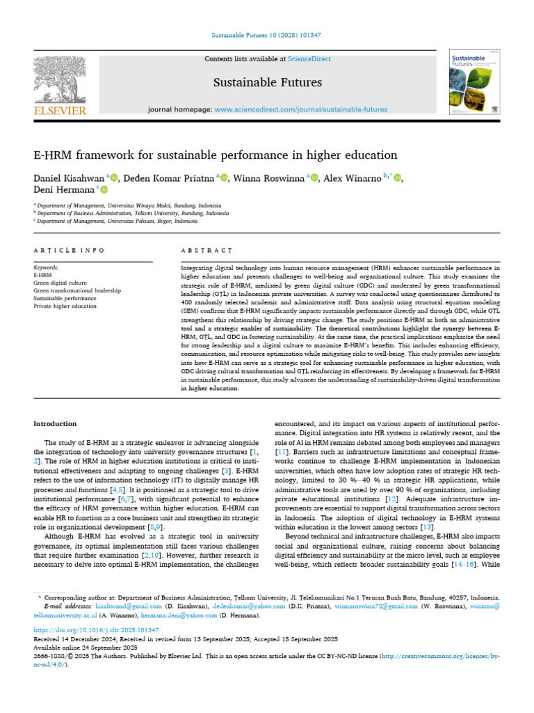 E-HRM Framework for Sustainable Higher Ed | PDF | Validity (Statistics ...