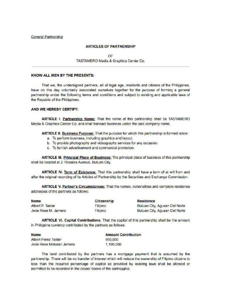 Articles of Partnership | PDF