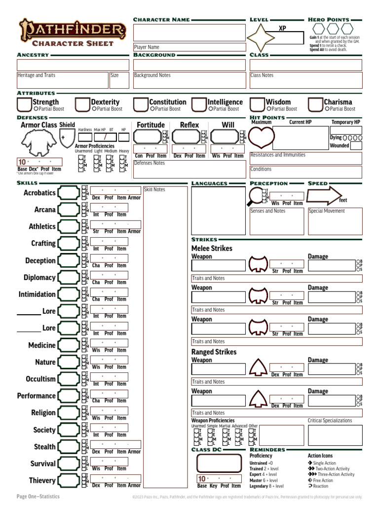 Pathfinder 2E Fillable Character Sheet | PDF | Role Playing Games | D20 ...