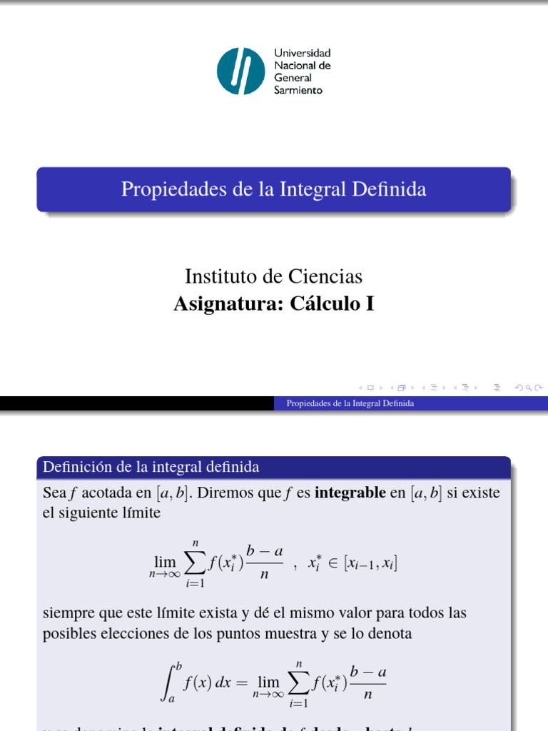 Beamer Propiedadesintegraldefinida | PDF | Integral | Límite (Matemáticas)
