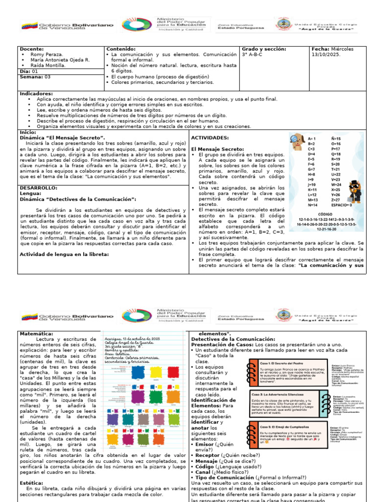 Unidad de Clase 3er Grado Semana 5 | PDF | Sistema digestivo humano ...