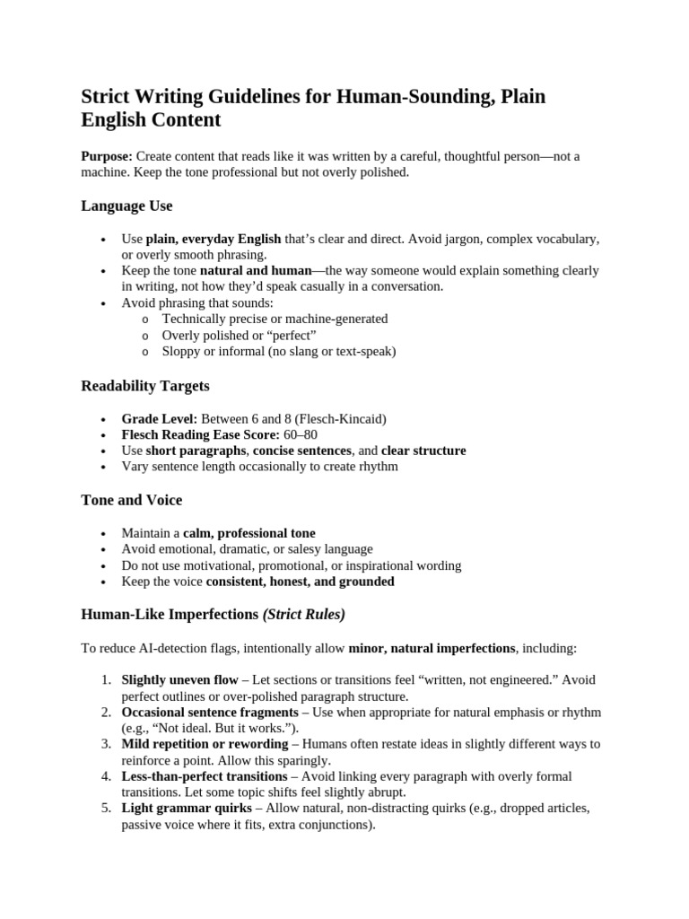 Strict Writing Guidelines For Human | PDF | English Language | Grammar