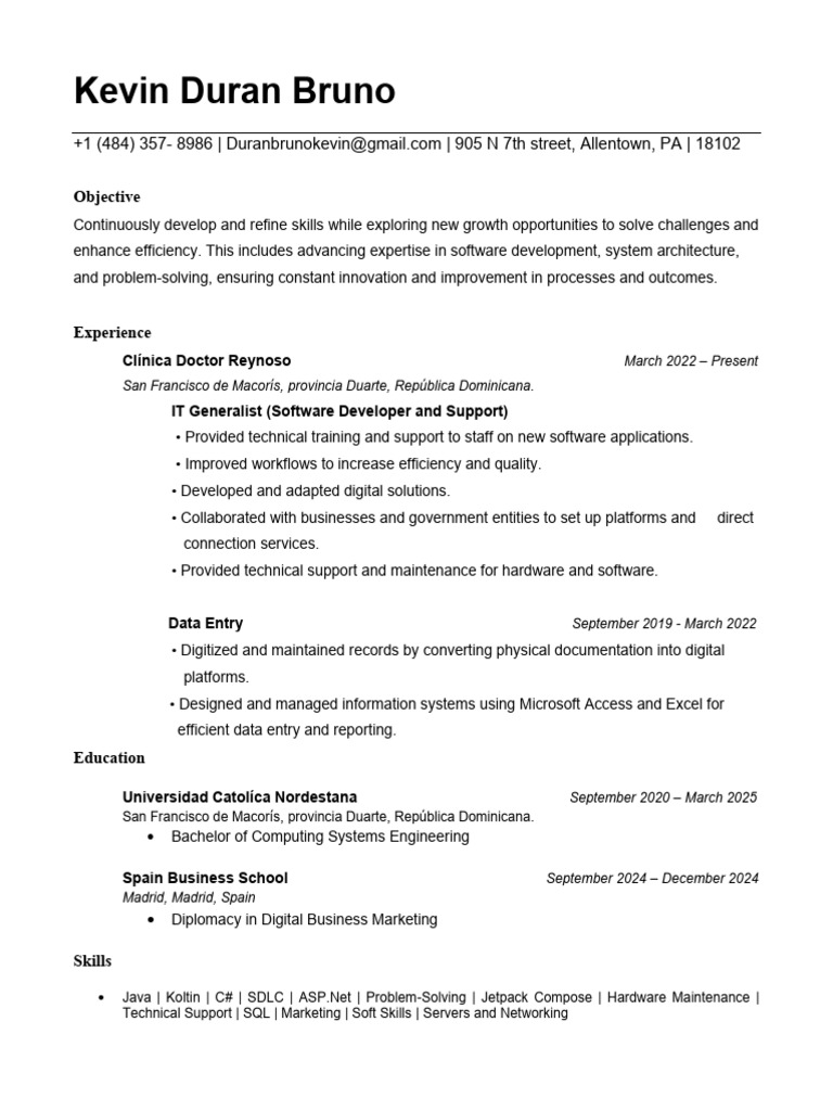 Kevin Duran Resume | PDF