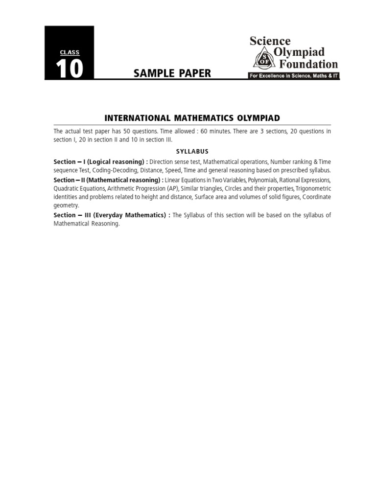 IMO Class 10 | PDF | Teaching Mathematics | Equations